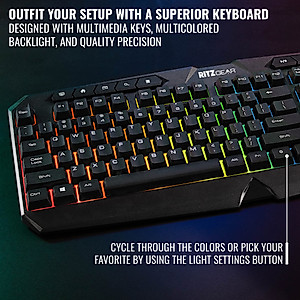 Ritz Gear RGB Gaming Kit I 4-in-1 LED Combo with Multimedia Keyboard, Optical Mouse, Mouse Pad & Headset with Adapter with CR5-X Bluetooth Monitors and 24 Pack Acoustic Soundproof Wedge Panels