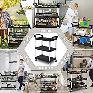 IMGZAR Utility Carts with Wheels Rolling Cart Heavy Duty Food Service Cart for Kitchen Warehouse Office, Free Rubber Hammer, Lockable Wheels, 500 Lbs Capacity 31.5''L X 17''W X 38''H Black