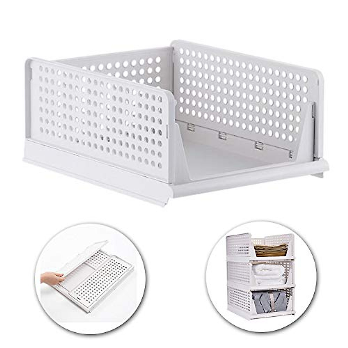 Ygapuzi 4Pack Stackable Clothes Storage Basket Organizer Sliding Cabinet Drawer Shelf DIY Divider Separator Desktop Container for Wardrobe Cupboard Kitchen Bathroom Office (White)