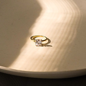 espere 18K Gold Plated Sterling Silver 2 Carat Cubic Zirconia Solitaire Engagement Ring | Women's Thin Band CZ Promise Ring (Round Cut, 4)