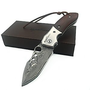 ALBATROSS HGDK007 EDC Sharp Damascus Folding Pocket Knife with Liner Lock-Cote D'Ivoire Sandalwood Handle,Gifts/Collections