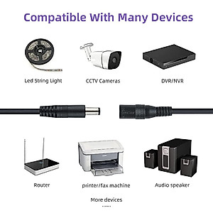 Sqlszt DC Power Adapter Extension Cable 100 feet 12V Power Adapter Extension Cable 2.1mm x 5.5mm Compatible with DC Adapter Cord Fit for CCTV Security Camera Wireless IP Camera Standalone DVR Black