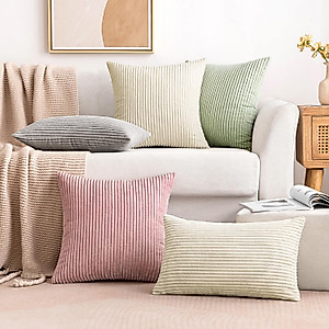 MIULEE Pack of 2 Corduroy Pillow Covers Soft Soild Cushion Cases Decorative Square Throw Pillow Covers Cream White Pillowcases for Sofa Bedroom Car 18 x 18 Inch 45 x 45 Cm