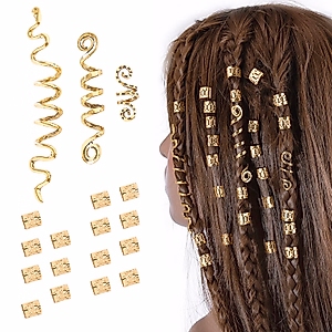 FRDTLUTHW 18Pcs Hair Accessories Loc Hair Jewelry for Women Braids, Dreadlock Beads Metal Hair Clips Decoration Gold(Multiple Styles)-style4