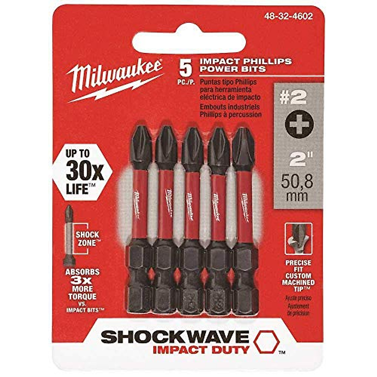 Milwaukee 48-32-4602 Phillips Power Bits 5 Pack