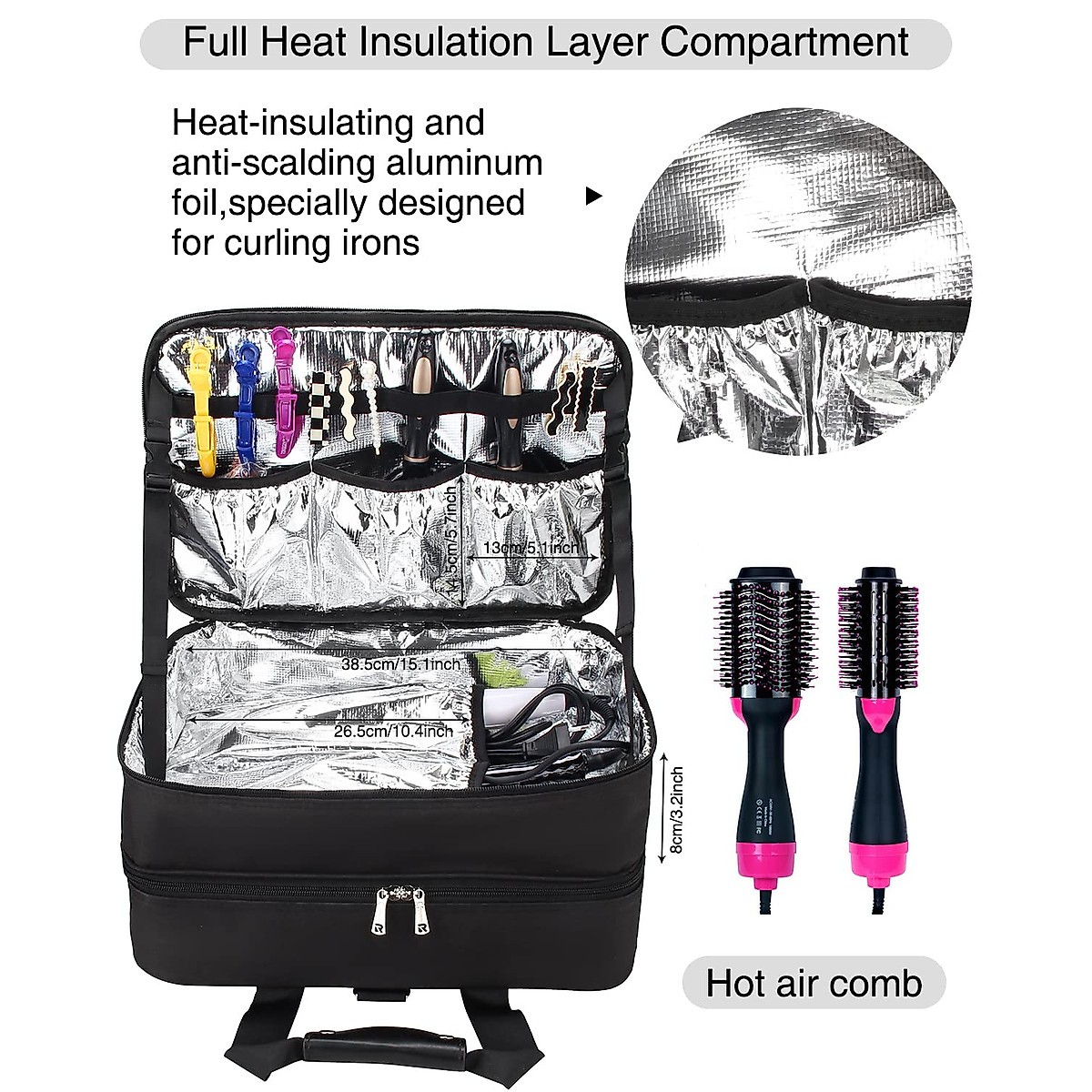 Hairdresser Bag, Large Makeup Case for Hair Stylist Professional Makeup Bag Hair Tools Storage Organizer Box, Barber Travel Bag Carrying Case, Heat Insulation Aluminum Film for Hair Equipment