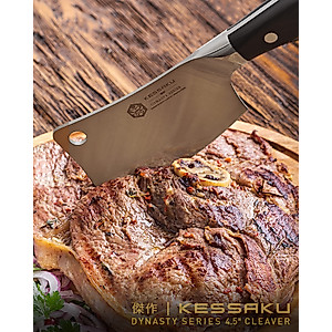 KESSAKU Mini Meat Cleaver - 4.5 inch - Dynasty Series - Heavy Duty - Razor Sharp Kitchen Butcher Knife - Forged ThyssenKrupp German High Carbon Stainless Steel - G10 Garolite Handle with Blade Guard