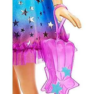 Barbie Large Doll with Black Hair, 28 Inches Tall, Rainbow Dress and Styling Accessories Including Shooting Star Handbag