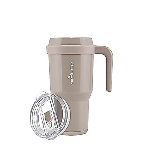 REDUCE 40 oz Tumbler with Handle - Vacuum Insulated Stainless Steel Mug with Sip-It-Your-Way Lid and Straw - Keeps Drinks Cold up to 34 Hours - Sweat Proof, Dishwasher Safe, BPA Free - Sand