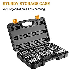 DEKOPRO 32 Pieces Hex Bit Socket Set, 1/4'', 3/8', 1/2'' Drive Socket Set, SAE and Metric, S2 & Cr-V Steel