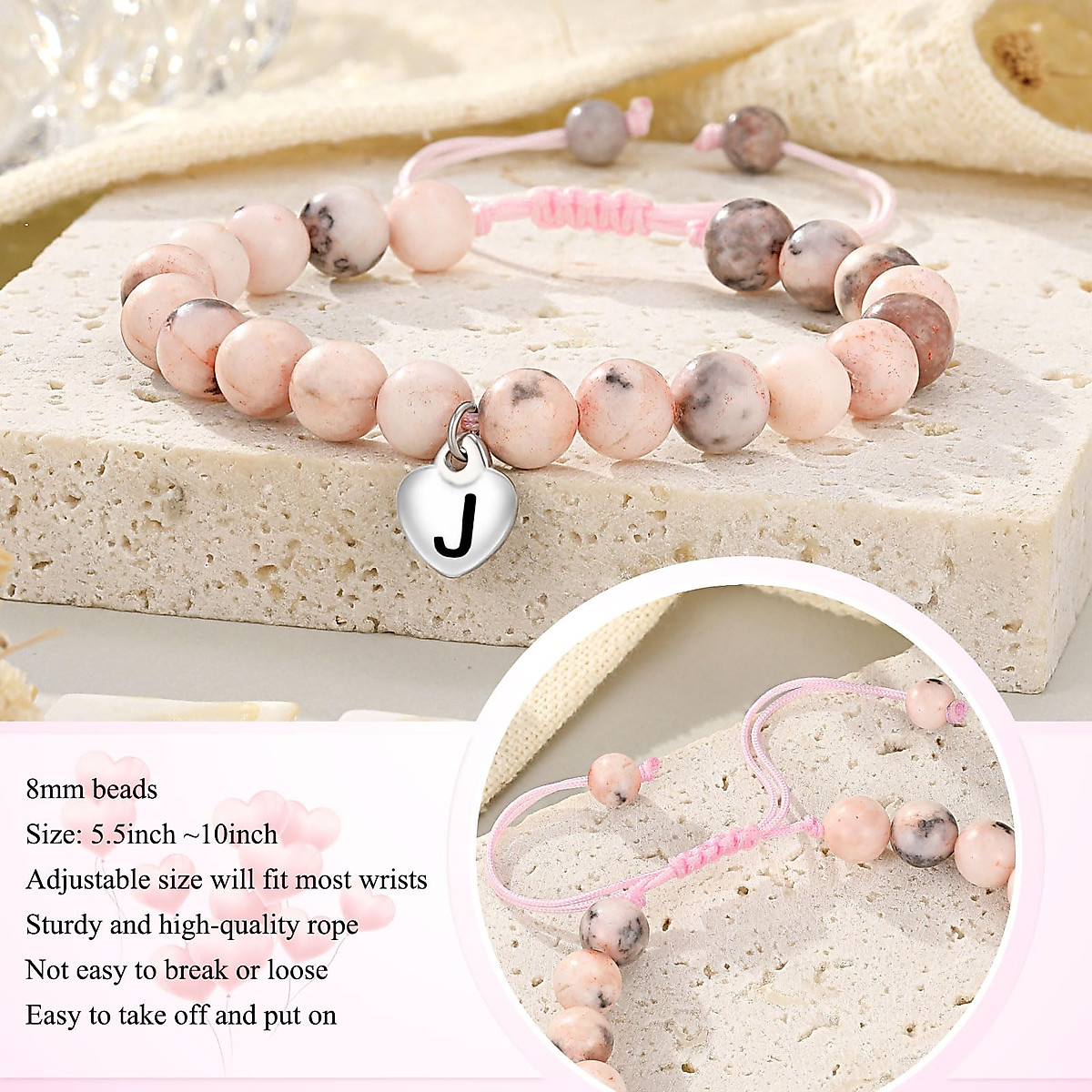 UNGENT THEM Gifts for Girls Jewelry Cute Stuff Things Letter J Initial Bracelets Valentines Graduation Confirmation Christmas Birthday Teen Teenage Ideas 10 12 14 16 18