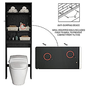 Aracari 77" Over The Toilet Storage Cabinet, Double Door Over Toilet Bathroom Organizer Toilet Cabinet with Open Shelves, Black