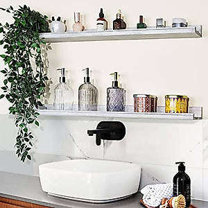 Annecy Floating Shelves Wall Mounted Set of 3, 36 Inch Grey Solid Wood Shelves for Wall, Wall Storage Shelves with Guardrail Design for Bedroom, Bathroom, Kitchen, Office, 3 Different Sizes