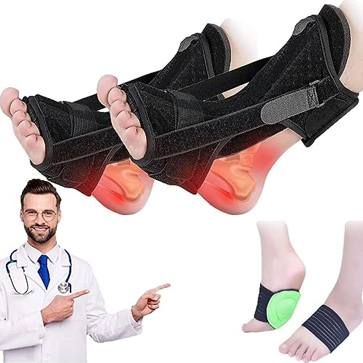 Cogetoro [2 Packs Plantar Fasciitis Night Splint, Adjustable Plantar Fasciitis Relief Night Splint for Women & Men, Relief Brace for Plantar Fasciitis Relief, Achilles Tendonitis and Foot Drop