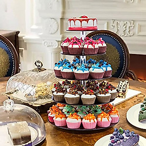 SinoAcrylic Cupcake Stand - 5 Tiers Round Cupcake Tower - Tiered Serving Dessert Cake Holder - Unique Black Exquisite Plate - Perfect for Wedding, Birthday, Party, Baby Shower and Christmas