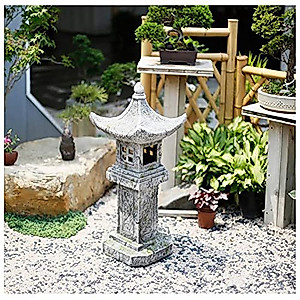 L-JTLYM Solar Powered LED Outdoor Retro Decor Garden Light, Magnesium Oxide Material Waterproof, Pagoda Lantern Garden Statue, Long Use Time, Hand-Carved, for Tabletop,Ground,Patio,Lawn