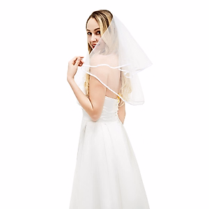 White Bridal Veil Short 2 Tier Veil with white binding Wedding Veil Bachelorette Party Bridal Shower Flower Girl Veil First Communion