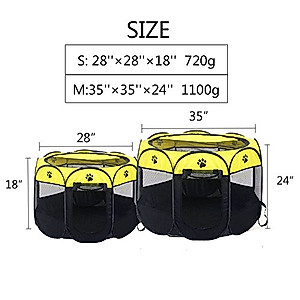 Pop Up Tent Pet Playpen Carrier Dog Cat Puppies Portable Foldable Durable Paw Kennel Yellow S