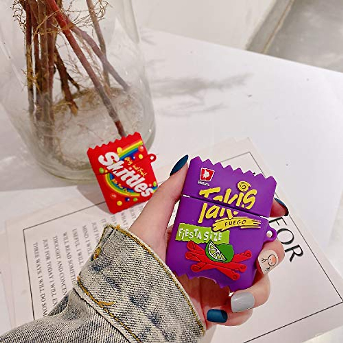 2Pack for Airpod 2/1 Case, Soft Silicone Cute Cartoon Kawaii Funny Cover Food Fashion Protective Skin for Air Pods Compatible with Airpods 2&1 (Teki Potato +Color Candy)