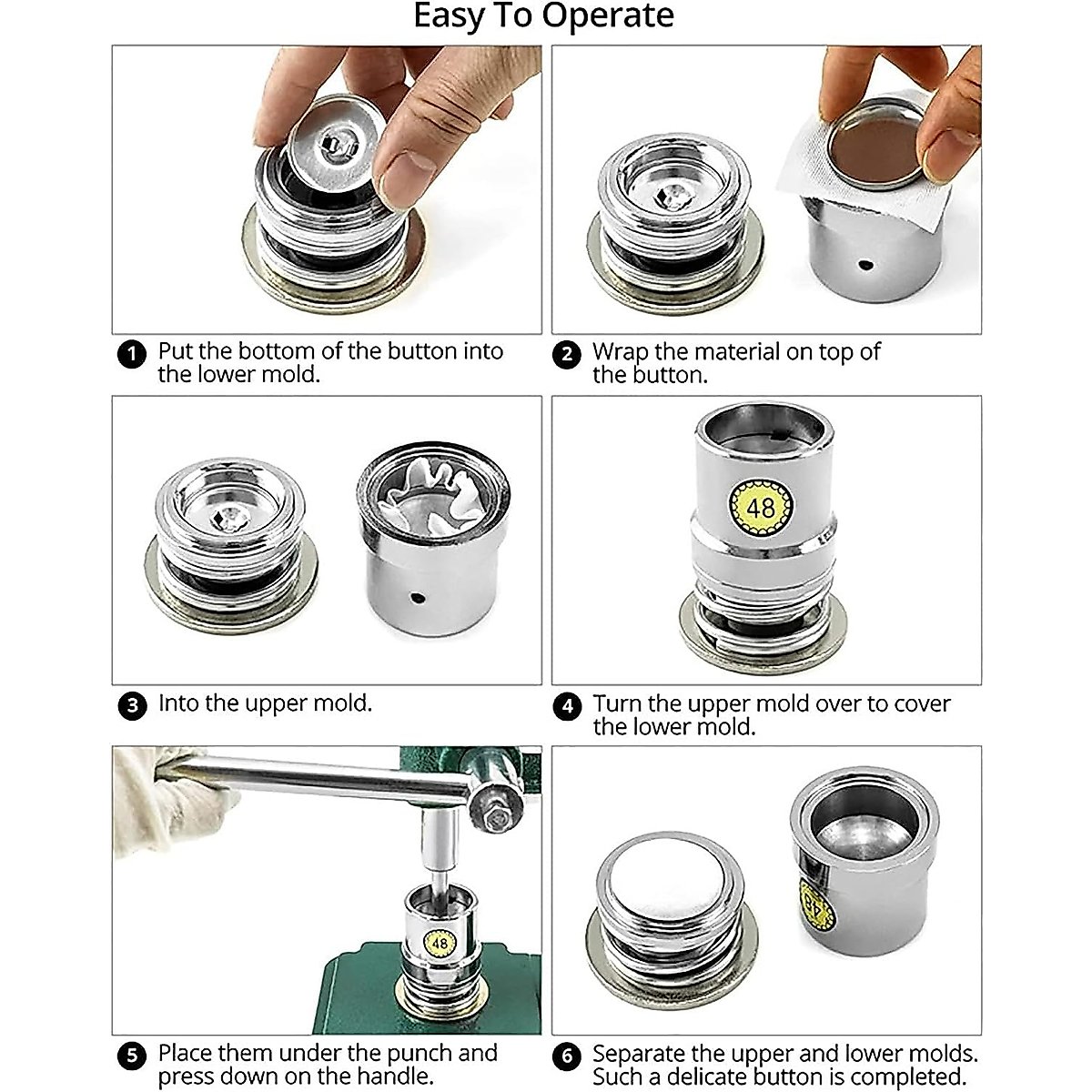 HACSYP Hand Press Punching Machine, Handmade Fabric Covered Button Maker Machine Kit, Cloth Button Cover Making Machine DIY Tools with 3 Molds