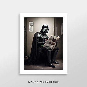 Star Wars Bathroom Décor Art Print - Premium Giclee Fine Art Print - Aesthetic Modern Vintage Painting Style Darth Vader Stormtrooper Yoda Print Poster for Bathroom Wall Decor, Ready to Frame