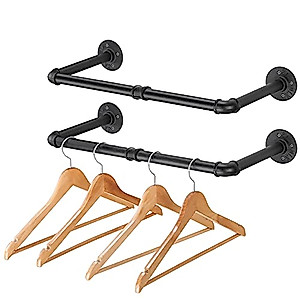 Pynsseu Pipe Clothes Rack, 22 Inch Industrial Clothes Rack Wall Mount, Iron Heavy Duty Clothes Bar, Vintage Coat Hanger Rod 2 Pack.