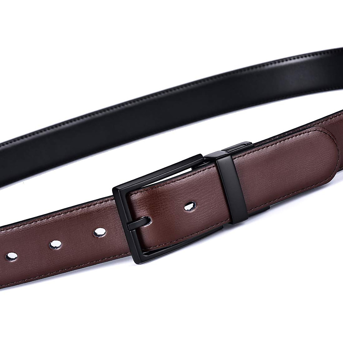 beltox fine Men's Dress Belt Leather Reversible 1.25" Wide Rotated Buckle Gift Box（Black/Brown Belt with 0440 Black Buckle,38-40）