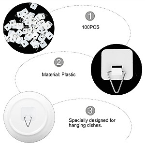 DOITOOL 50pcs Multi- use Plate, Restaurant X. White Self- Hooks Plate Dishes Fixing Decorative Hanger, Home Invisible Hanger Supplies Kitchen Adhesive Wall Holders. for Sticky Square Art