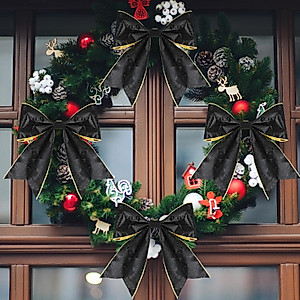 WILLBOND 2 Rolls Christmas Red Velvet Ribbon Wired Edge Trim Wrapping Fabric Christmas Ribbon for Gift Wrapping Bow Wedding Decoration Craft(4 Inch x 6 Yards,Black)