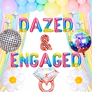 JeVenis Dazed and Engaged Bachelorette Decoration Dazed & Engaged Confused Banner Hippie Bachelorette Party Decoration Retro Bachelorette Party Banner