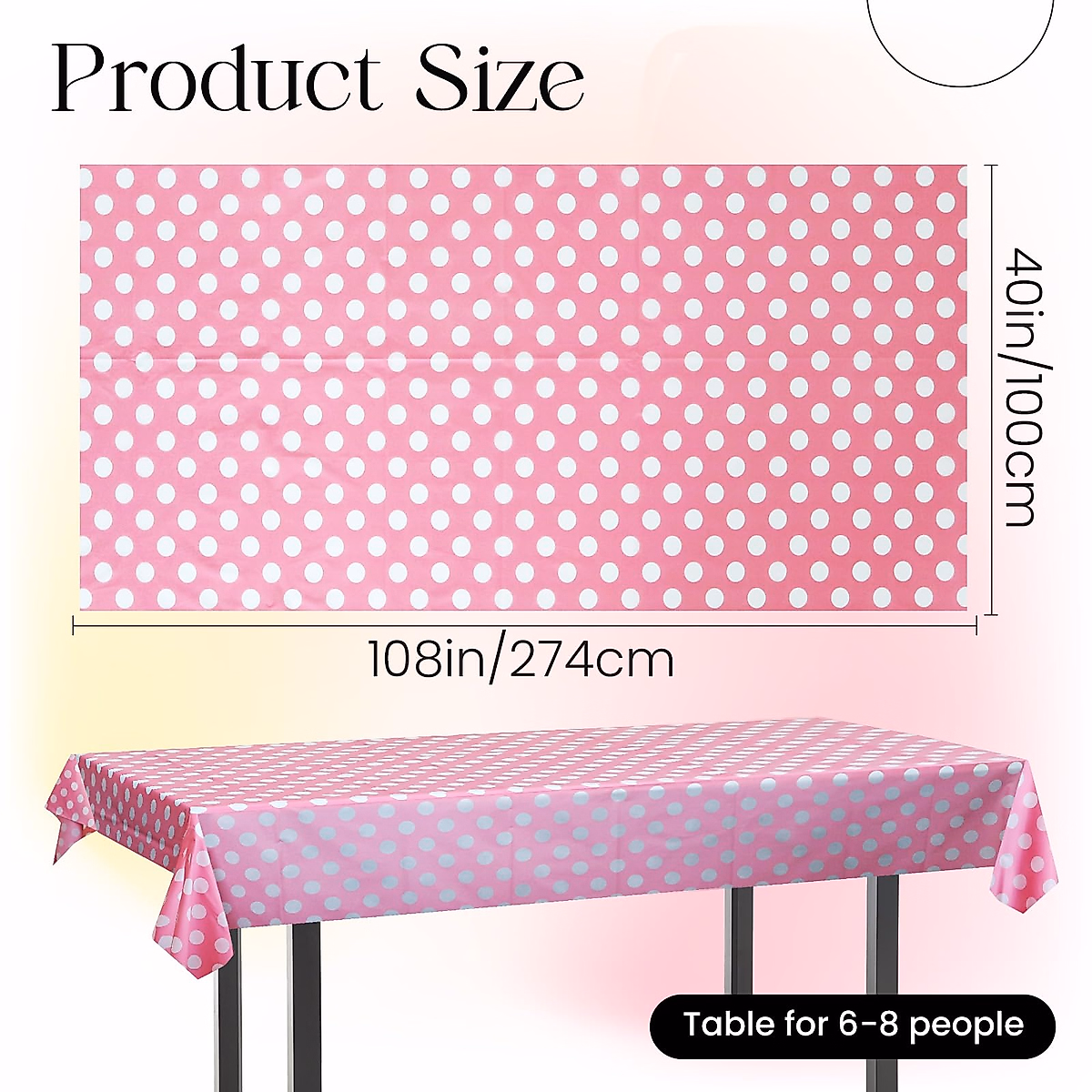 1 Piece Pink Polka Dot Rectangle Tablecloth - 54x72“ Decorative & Stain Resistant Table Cloth with Polka Dot Pattern, Table Cover for Dining Table, Buffet, Wedding, Camping, Party & Wedding
