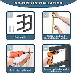 Ultrawall Lumber Storage Rack Wall Mount Wood Storage Racks, Metal Wood Organizer Racks for Shed, Workshop, Garage, Holds Up 220 LBS Per Level (Pack of 2, Black)