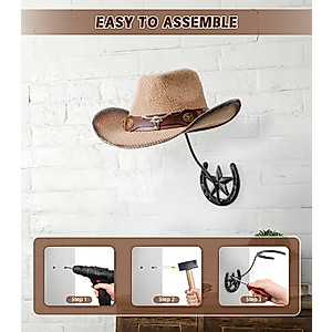 Cowboy Hat Holder 2 Pack Cast Iron Cowboy Hat Rack for Wall Horseshoe Cowboy Hat Hook Rustic Metal Western Decor for Home Bedroom Living Room Entryway Cowboy Hat Storage Men's