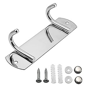 MroMax Wall Mounted 2 Hooks Towel Hat Coat Clothes Wall Hook Rack Rail, Silver 1Pcs