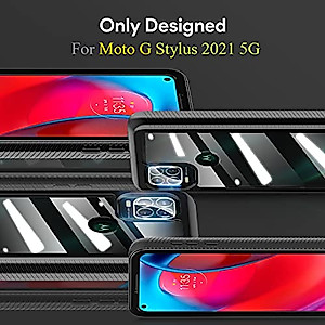 HATOSHI Case for Moto G Stylus 5G Case, Motorola G Stylus 5G Case with Built in Screen Protector, Full-Body Military Shockproof Clear Protective Phone Case Cover with 2 Camera Lens Protector, Black