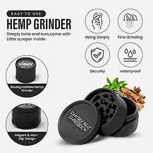 Santa Cruz Shredder Hemp Grinder for Herbs Knurled Top for Stronger Grip 3-Piece 2.2" (Black)