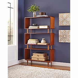 Target Marketing Systems Margo 3-Tier Bookshelf for Home Office, Study, Living Room, Bedroom, Entryway and Hallway, Mid-Century Style Open Bookcase, 36”W x 59.5”H, Walnut