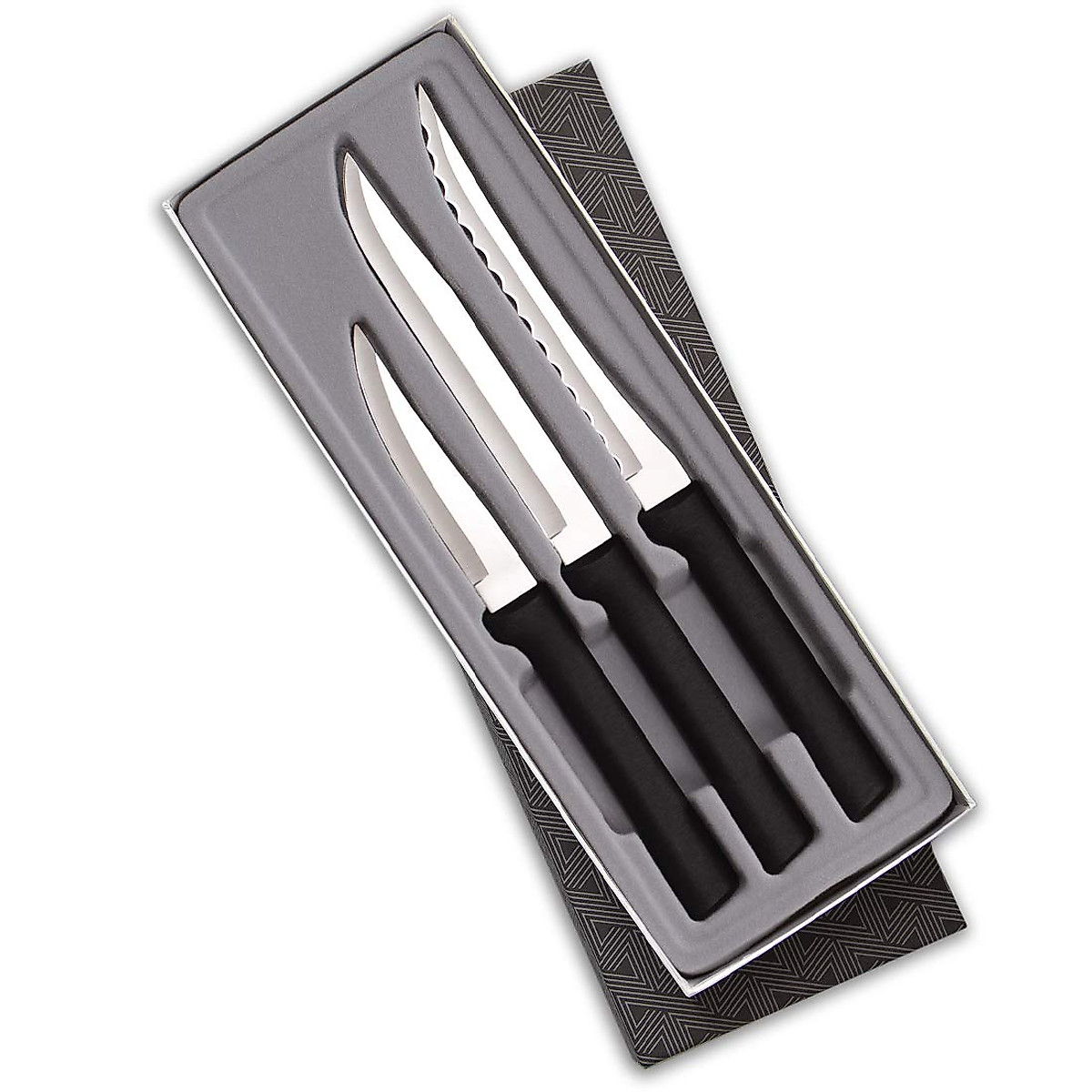 RADA Cooking Essentials Knife Starter Gift 3 Piece Black Handled Set With Knife Sharpener