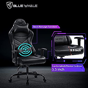 Blue Whale Massage Gaming Chair Desk Office Chair Ergonomic High Back Racing Computer Chair with Headrest and Lumbar Support Backrest, Seat Height Adjustable Swivel Chair(Black)