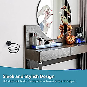 Hair Dryer Holder YUESIMATE Hairdryer Hanging Rack Blower Dryer Holder Bathroom or Bedroom Hair Dryer Organizer Wall Mounted Stainless Steel, 4.33 Inches, Matte Black