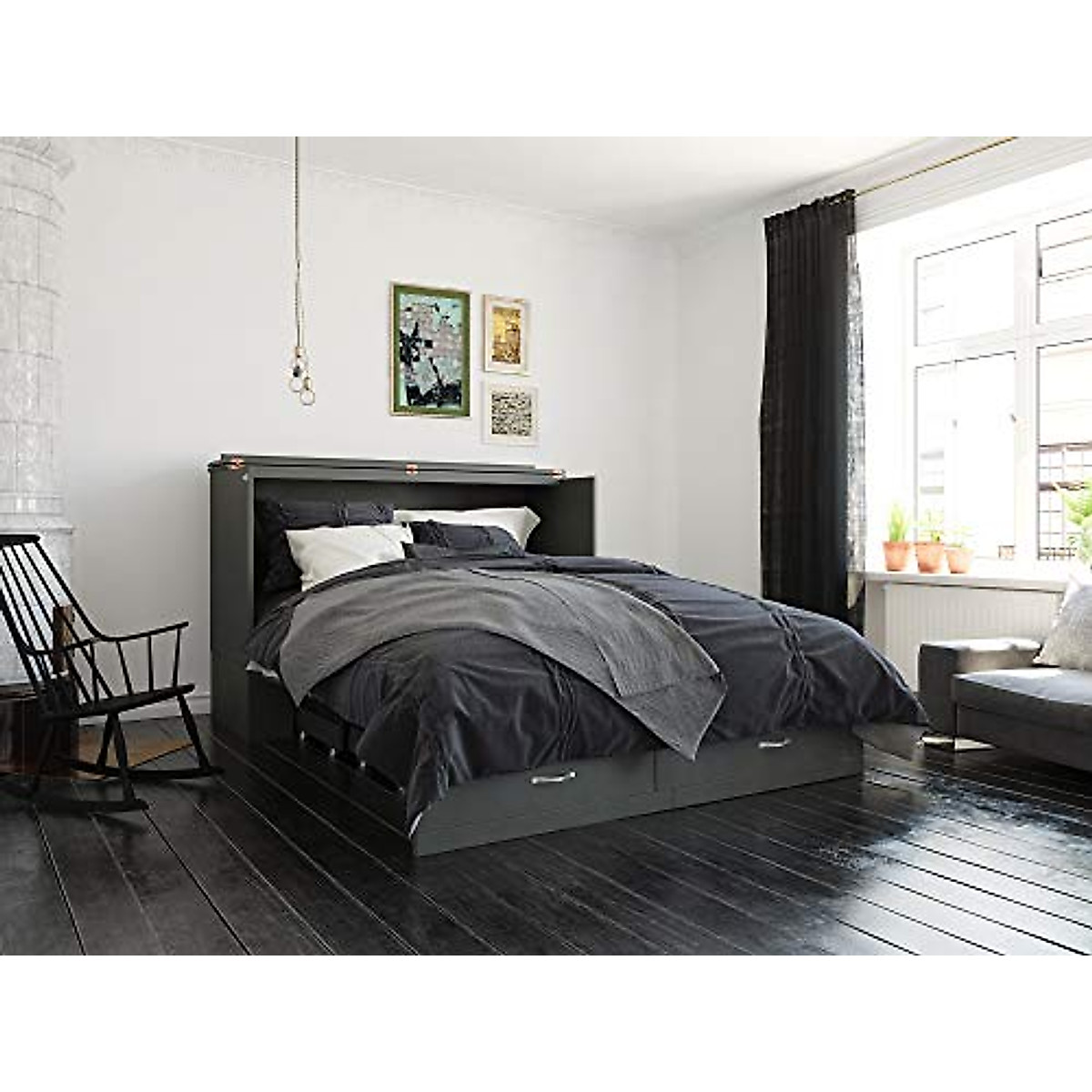 AFI Hamilton Murphy Bed Chest with Charging Station & Mattress Queen Grey