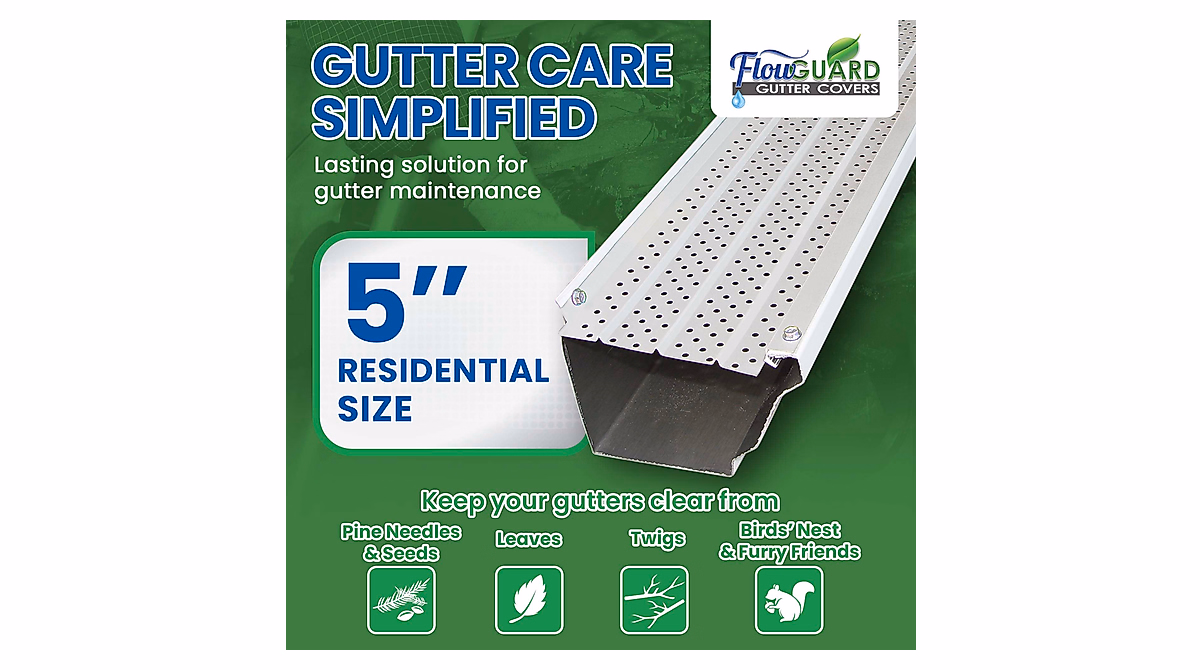 FlowGuard Premium 50-Year Gutter Cover System - White - 5 Inch Aluminum ...