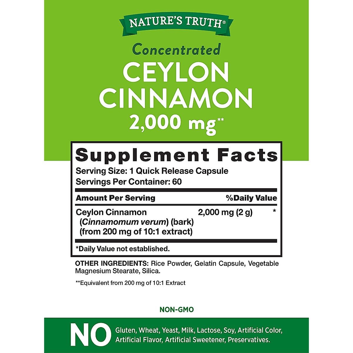 Nature's Truth Ceylon Cinnamon Pill Capsules | 2000mg | Non-GMO & Gluten Free Supplement