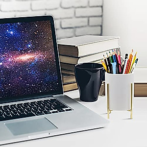 Kitchen Utensil Holder, Ceramic Utensil Holder with Metal Frame Chic & Modern Kitchen Cooking Utensil Holder, Robust Silverware Caddy 4.7*3.15 inch Gold 2 Piece Set