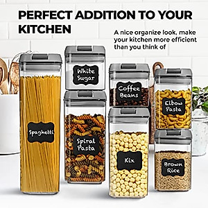 Shazo Airtight Container Set for Food Storage - 7 Piece Set + Heavy Duty Plastic - BPA Free - Airtight Storage Clear Plastic w/Gray Interchangeable Lids kitchen counter storage Bin -18 Labels+Marker