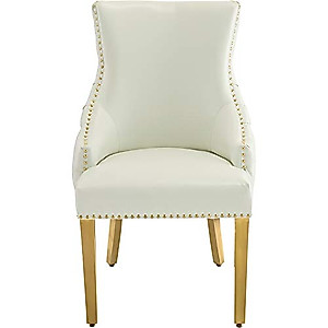 Meridian Furniture 730White-C Collection Modern | Contemporary Faux Leather Upholstered Dining Chair with Tufted Back and Gold Sturdy Stainless Steel Legs, Set of 2, 24" W x 25.5" D x 37.5" H, White