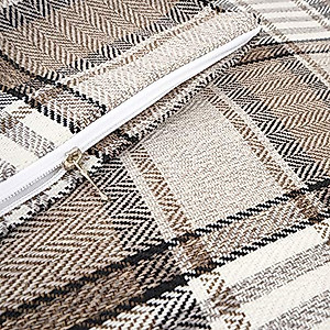 YOUR SMILE Retro Farmhouse Buffalo Tartan Chequer Stripe Plaid Cotton Linen Decorative Throw Pillow Case Cushion Cover Pillowcase for Sofa Outdoor Indoor (Brown, 12''x20'')