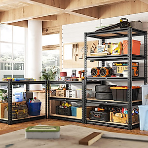 REIBII Garage Shelving 2000LBS Storage Shelves Heavy Duty Shelving 5 Tier Adjustable Metal Shelves for Garage Shelves Sturdy Shelving Unit Storage Rack for Kitchen Pantry Basement, 60" H x28 Wx 14" D