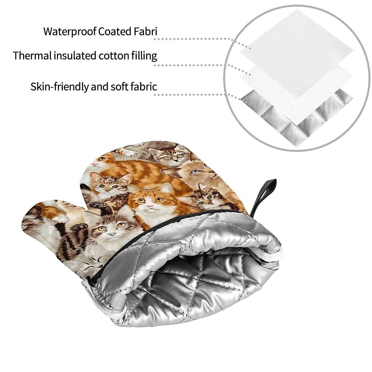 Cute Cat Oven Mitts and Pot Holders Sets, Non-Slip Heat Resistant Gloves Potholders Pot Pads for Kitchen Cooking Baking Grilling BBQ(4-Piece Set)