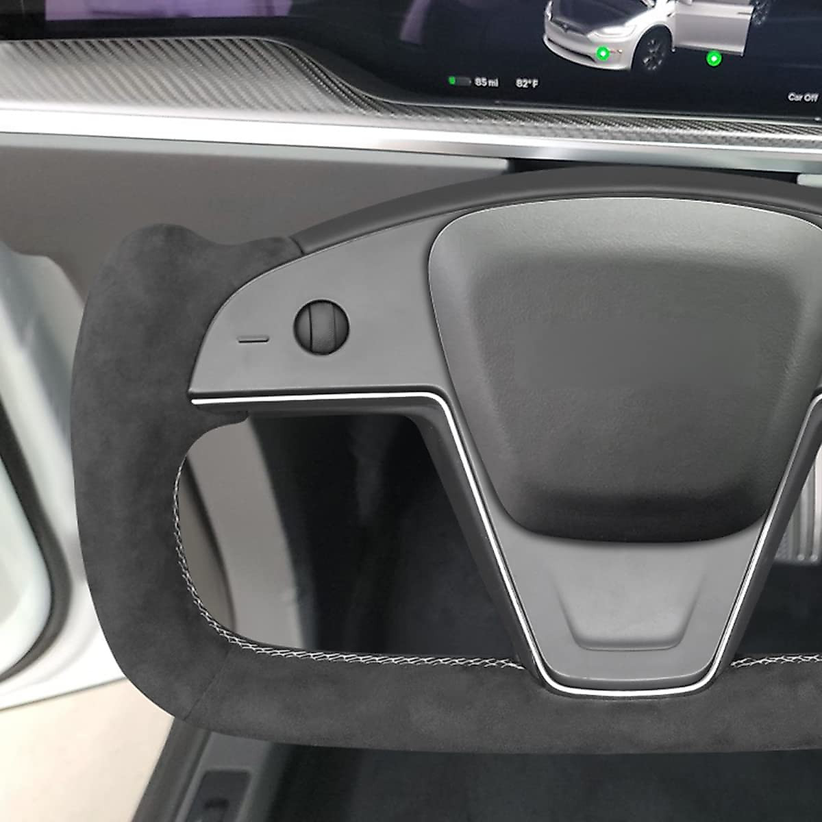 MEWANT Hand Stitch Dark Gray 9002 Alcantara Steering Wheel Cover Wrap for Tesla Model S Yoke 2021-2023 Model X 2021-2023